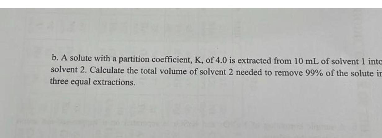 Solved b. ﻿A solute with a partition coefficient, K, ﻿of 4.0 | Chegg.com