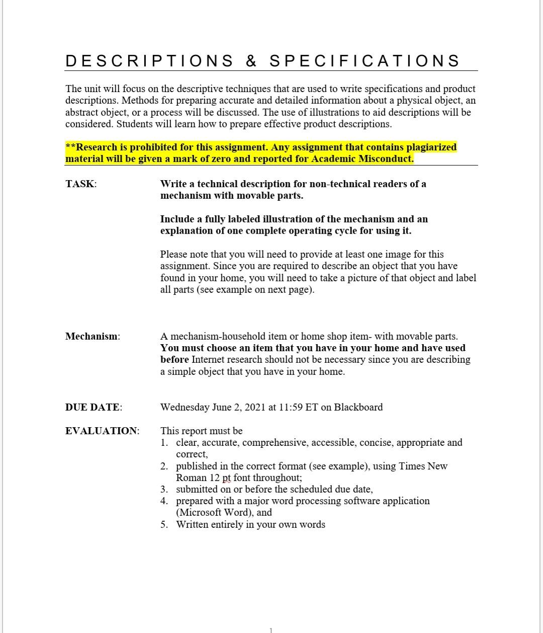 Solved DESCRIPTIONS & SPECIFICATIONS The unit will focus on | Chegg.com