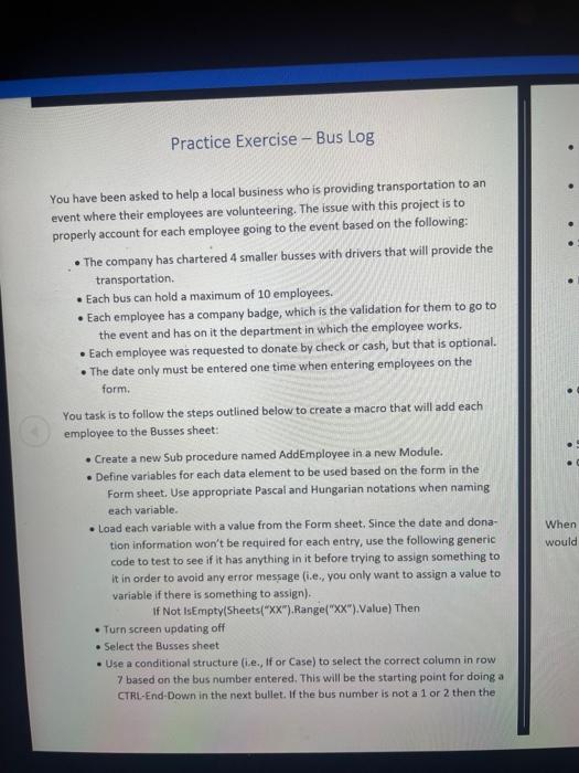 Practice Exercise - Bus Log You have been asked to | Chegg.com