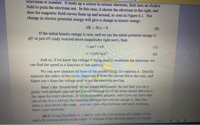 Solved Q0.1. Using Equations 4,5 , and 8 , solve for e/m in | Chegg.com