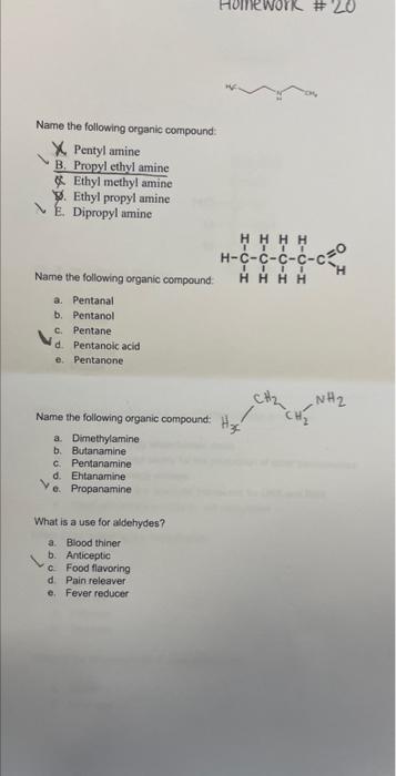 Name the following organic compound: X Pentyl amine | Chegg.com