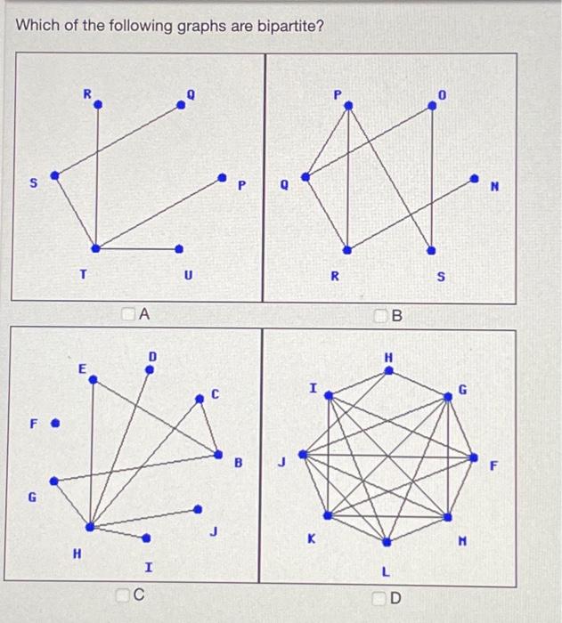 Solved Which of the following graphs are bipartite? | Chegg.com