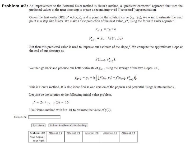 Solved lem \# 2: An improvement to the Forward Euler method | Chegg.com
