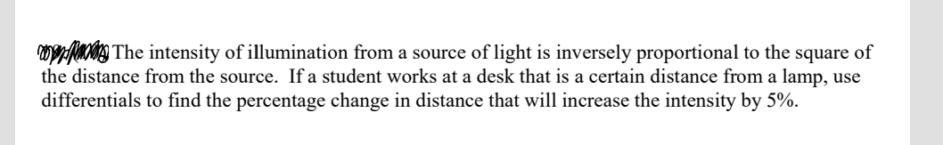 Solved The intensity of illumination from a source of light | Chegg.com