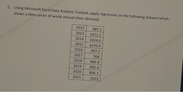 Solved 2. Using Microsoft Excel Data Analysis Toolpak, apply | Chegg.com
