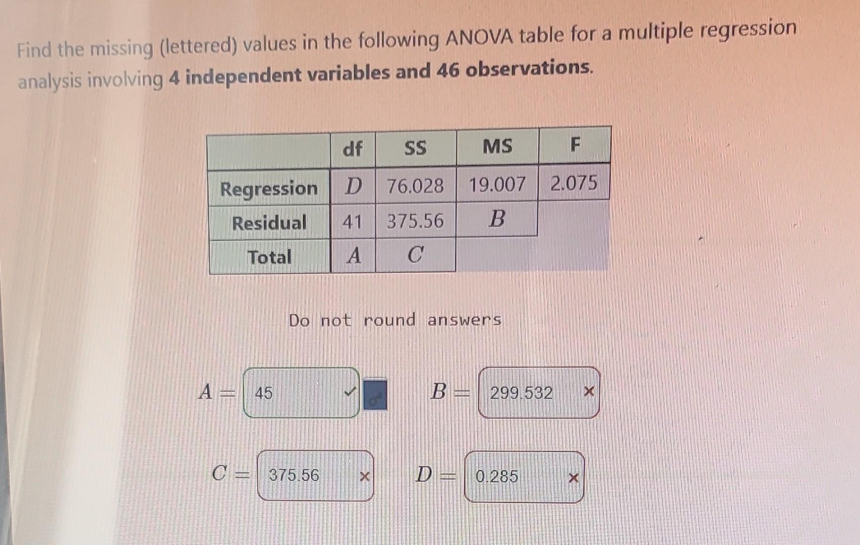 Solved Find the missing (lettered) values in the following | Chegg.com