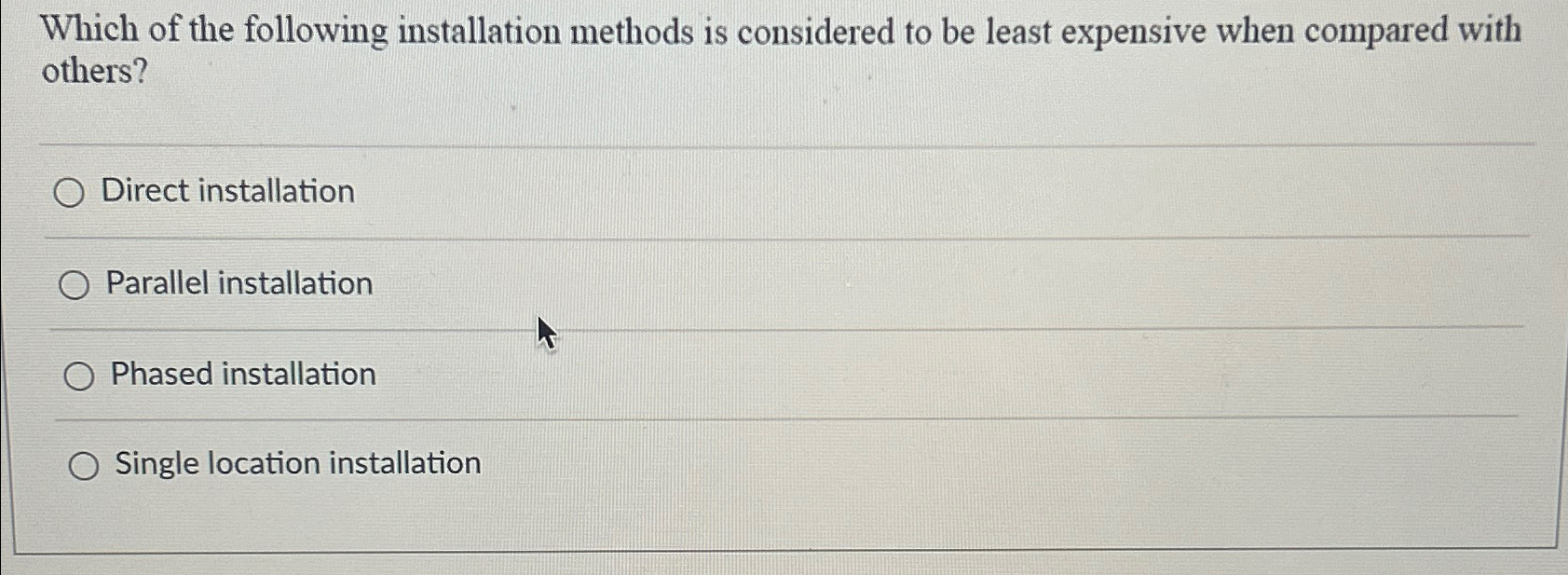 Solved Which of the following installation methods is | Chegg.com