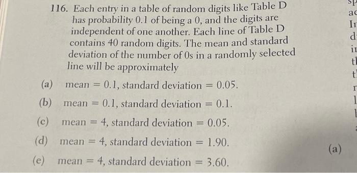 116. Each entry in a table of random digits like | Chegg.com