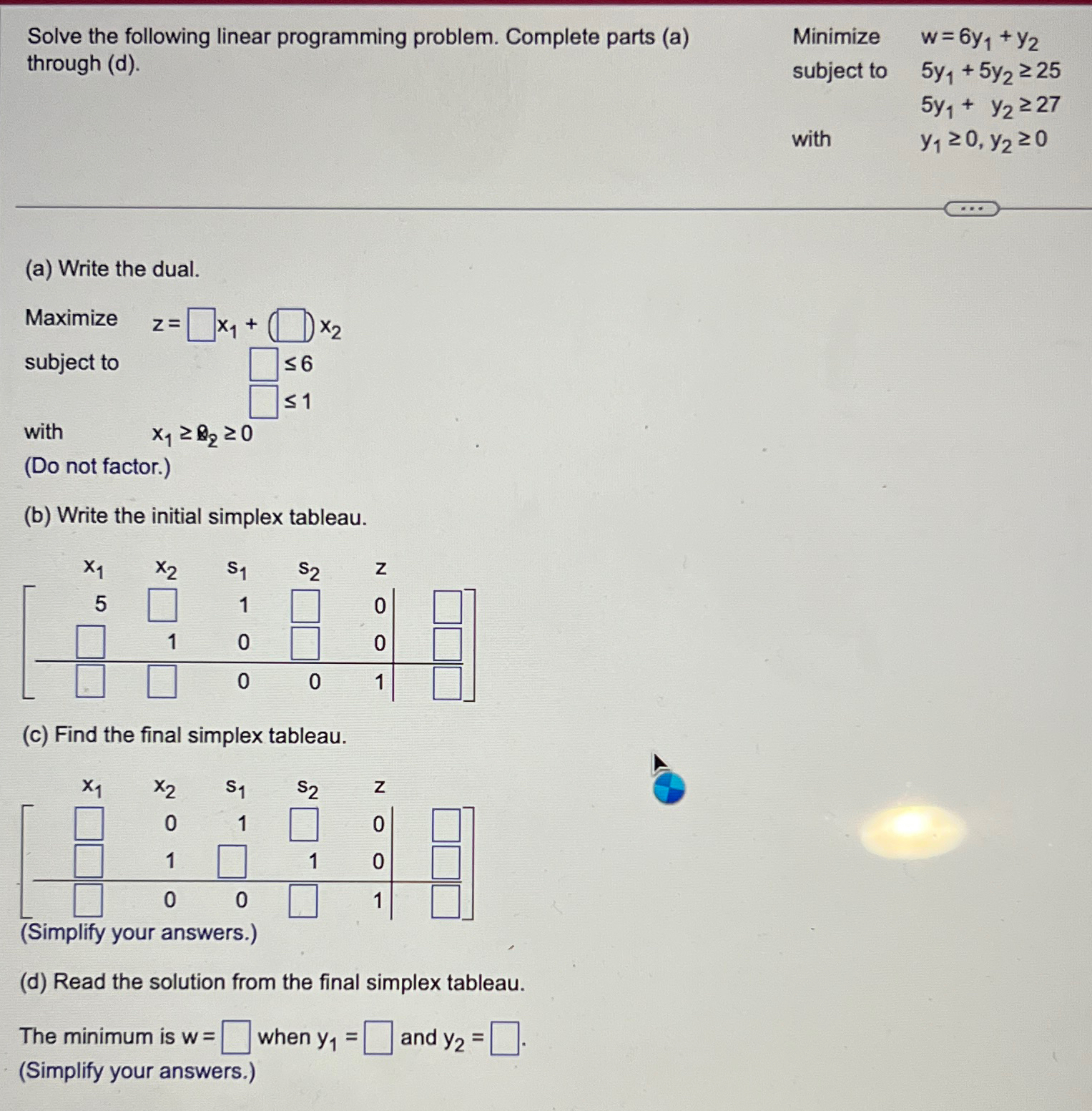 Solved Solve the following linear programming problem. | Chegg.com