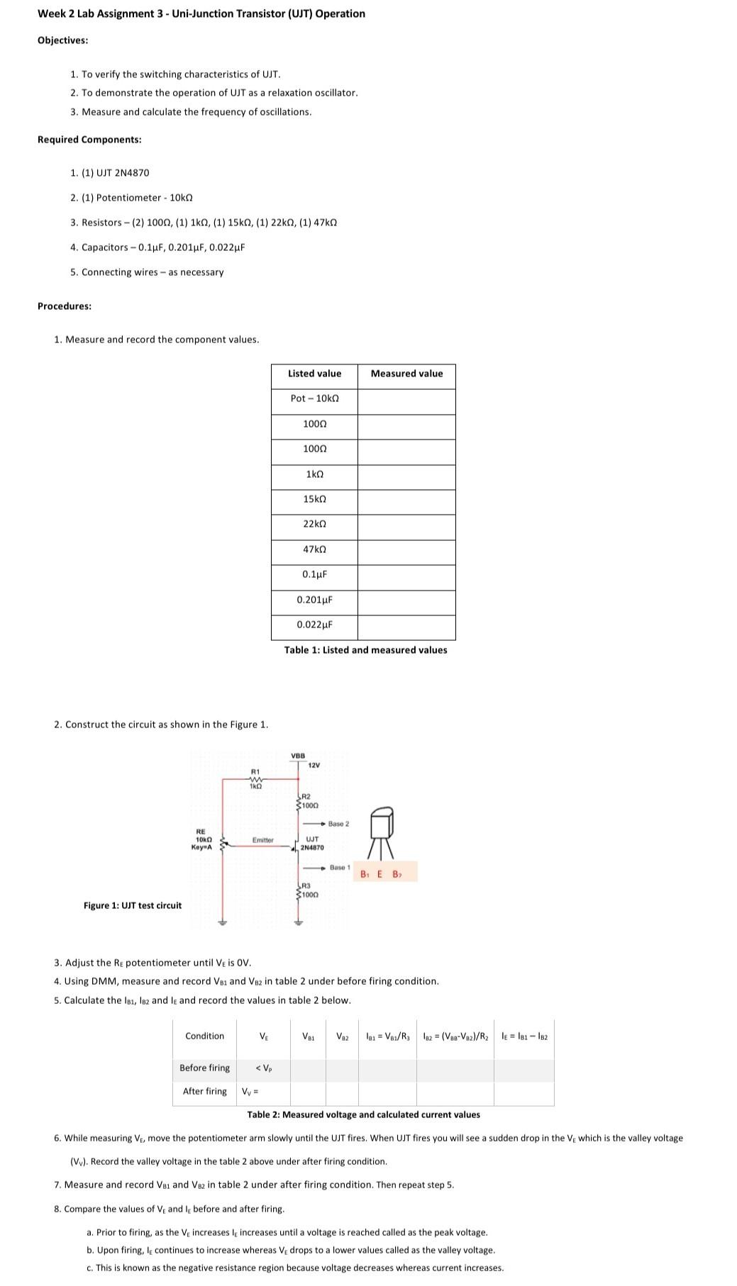 Solved Week 2 Lab Assignment 3 - Uni-Junction Transistor | Chegg.com