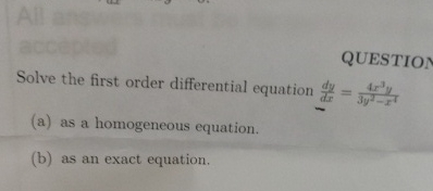 Solved QUESTIONSolve the first order differential equation | Chegg.com