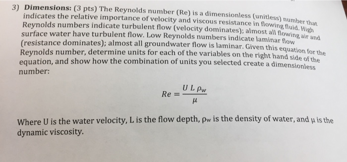 Solved 3) Dimensions: (3 pts) The Reynolds number (Re) is a | Chegg.com