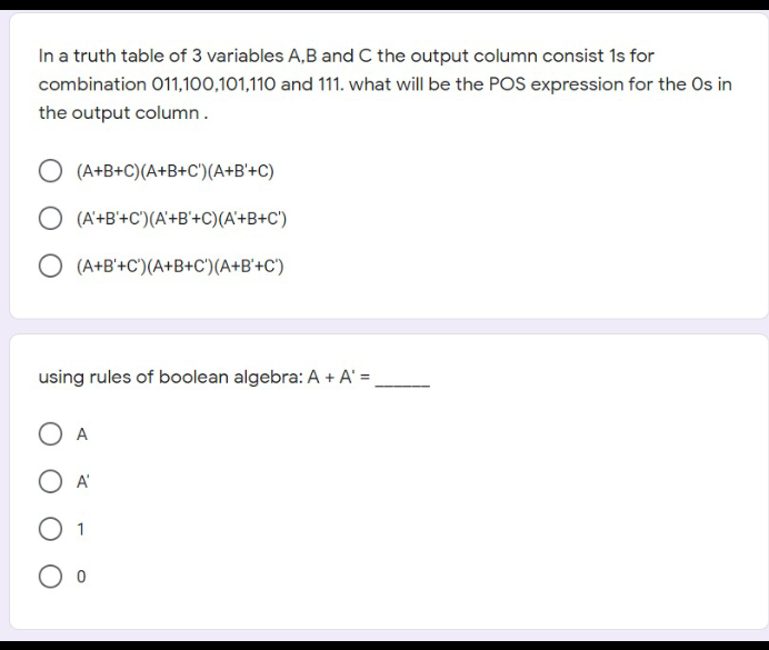 Solved In a truth table of 3 variables A, B and C the output | Chegg.com