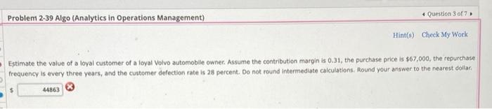 Solved Problem 2-39 Algo (Analytics in Operations | Chegg.com