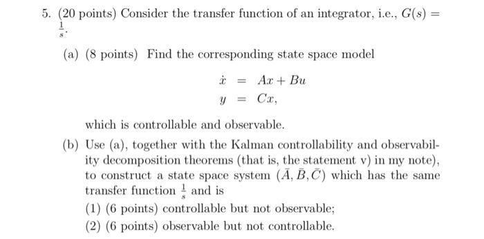 Solved Recall that Kalman's condition on observability (you | Chegg.com