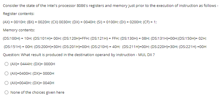 Solved Consider the state of the Intel's processor 8086 's | Chegg.com