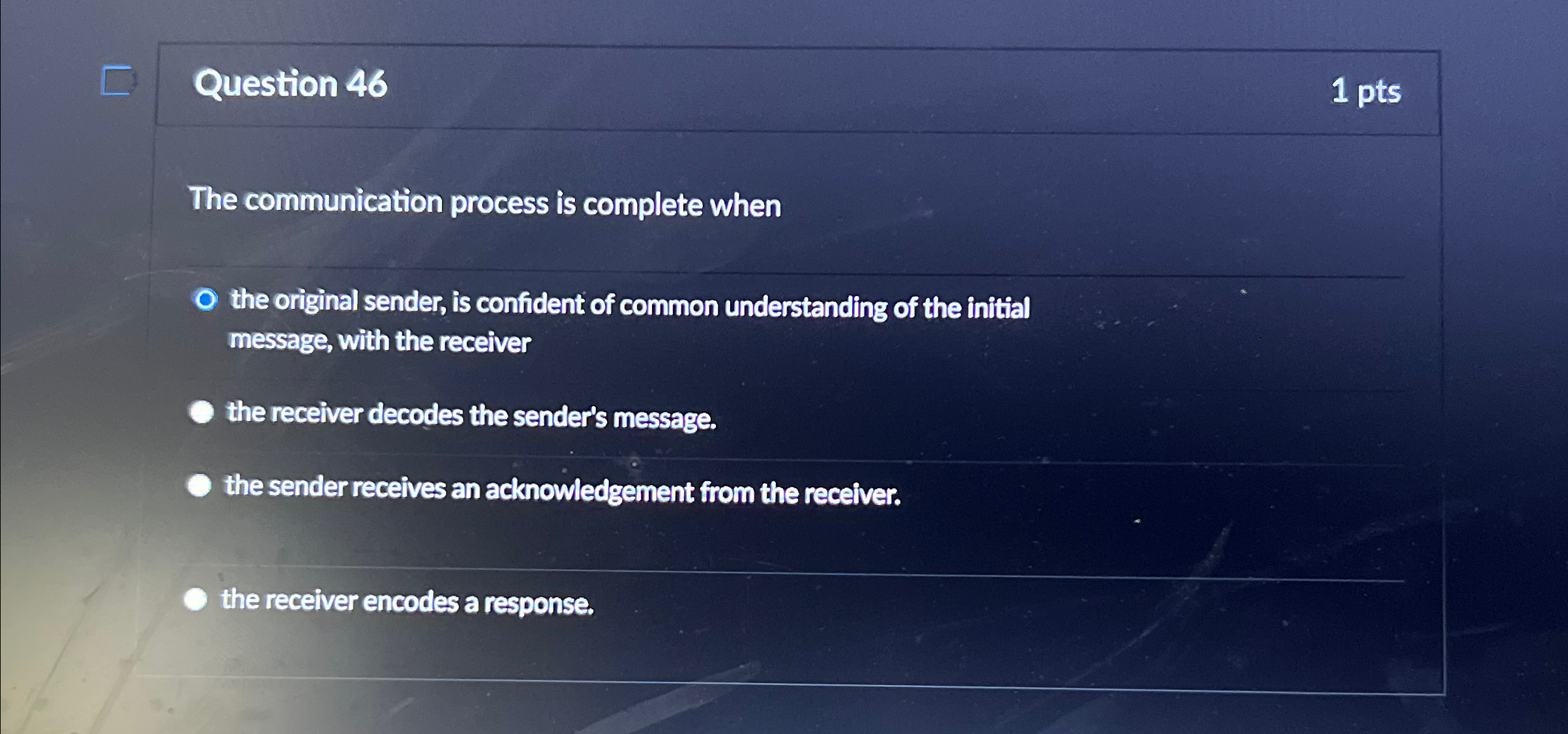 Solved Question 461 ﻿ptsThe communication process is | Chegg.com
