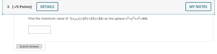 Solved Find the maximum value of f(x,y,z)=27x+27y+23z on the | Chegg.com