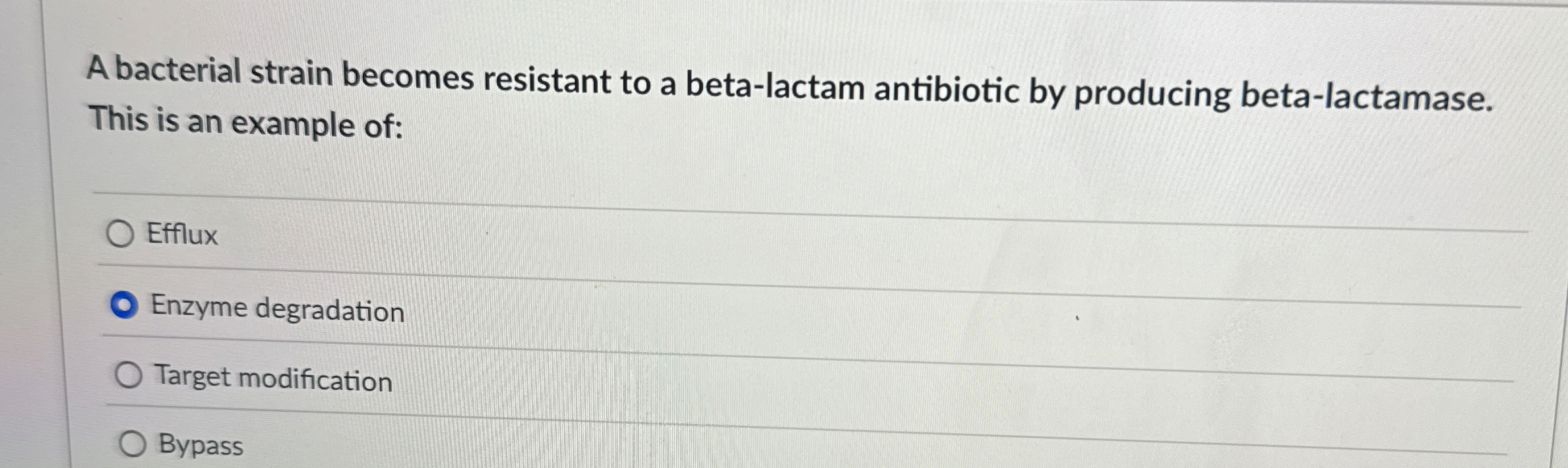 Solved A bacterial strain becomes resistant to a beta-lactam | Chegg.com