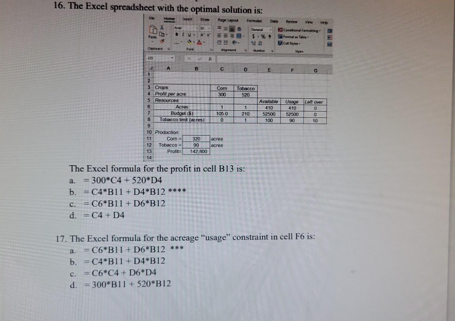 Solved 16. The Excel spreadsheet with the optimal solution | Chegg.com