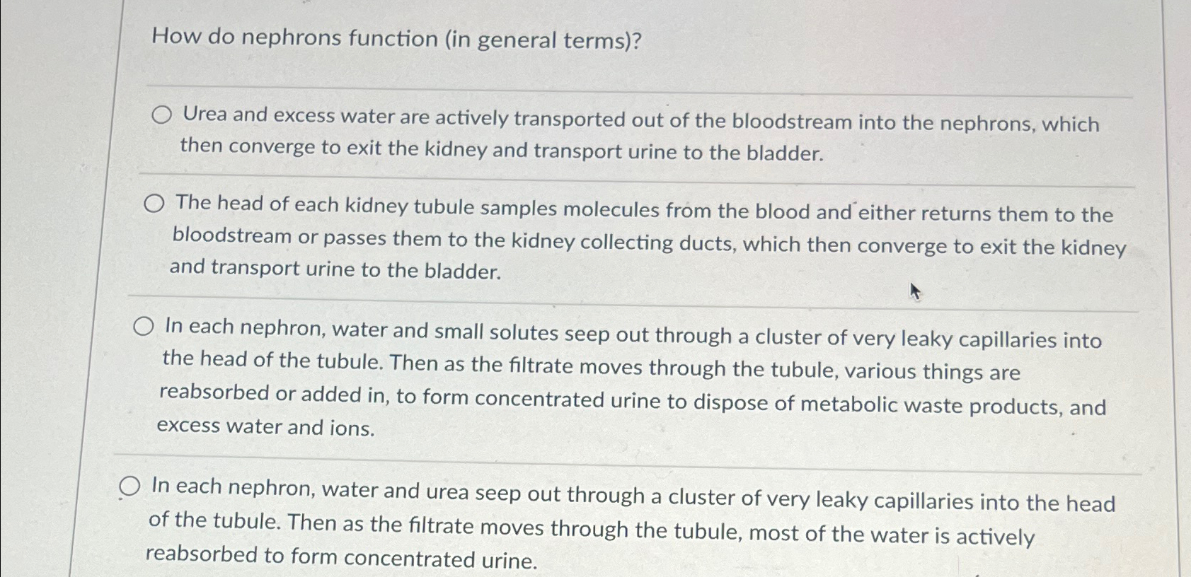 Solved How do nephrons function (in general terms)?Urea and | Chegg.com