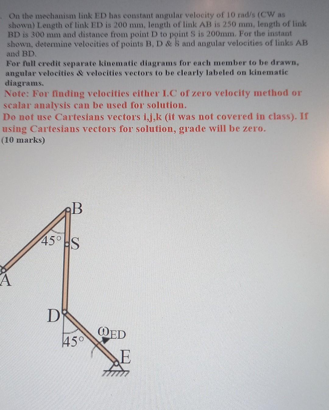 Solved On the mechanism link ED has constant angular | Chegg.com