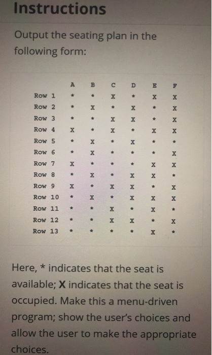 Solved Instructions (Airplane Seating Assignment) | Write a | Chegg.com