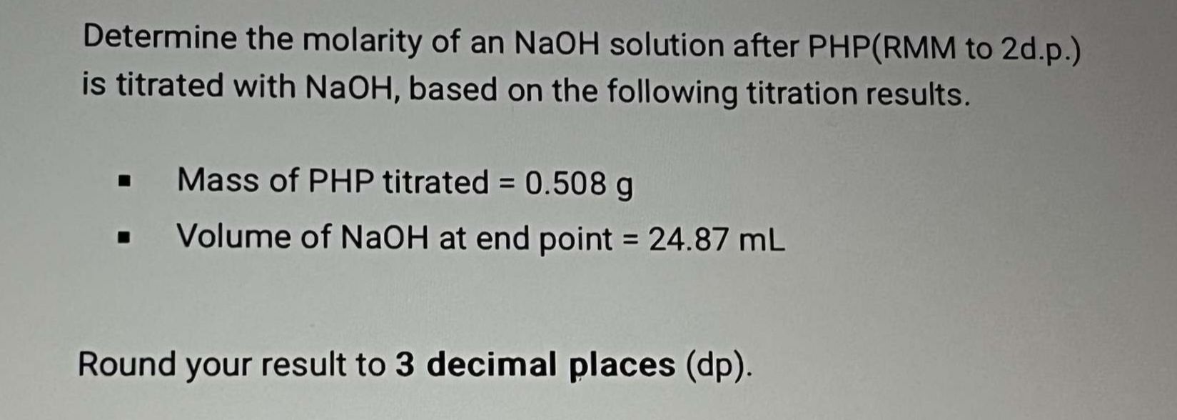 Solved Determine the molarity of an NaOH solution after | Chegg.com