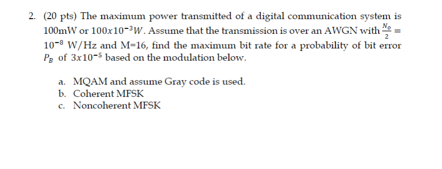 Solved (20 ﻿pts) ﻿The maximum power transmitted of a digital | Chegg.com