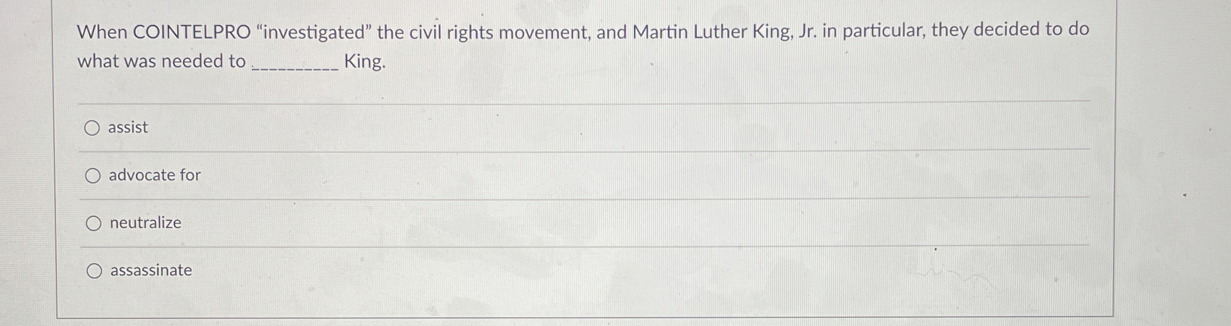 Solved When COINTELPRO "investigated" the civil rights | Chegg.com