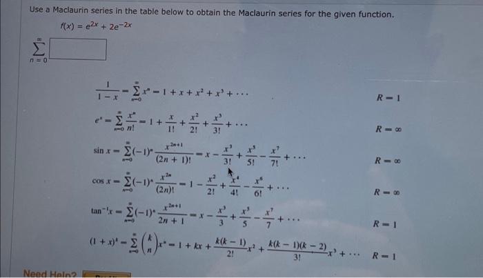 Solved Use a Maclaurin series in the table below to obtain | Chegg.com
