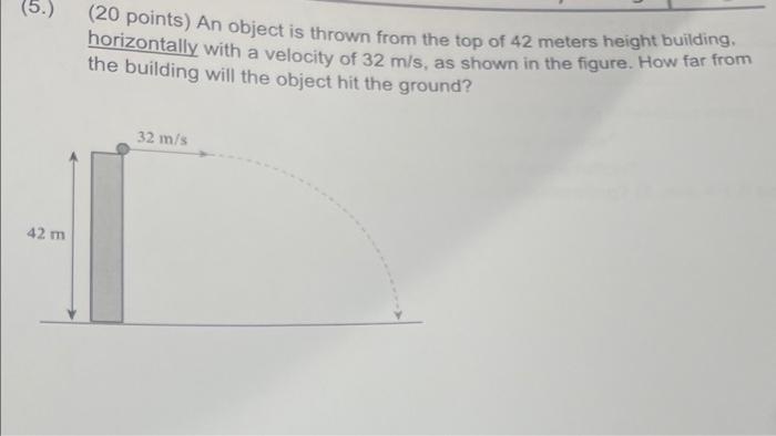 Solved ( 20 points) An object is thrown from the top of 42 | Chegg.com