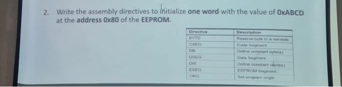 Write the assembly directives to initialize one word | Chegg.com