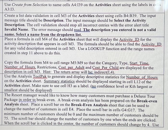 Solved Use Create from Selection to name cells A4:139 on the | Chegg.com