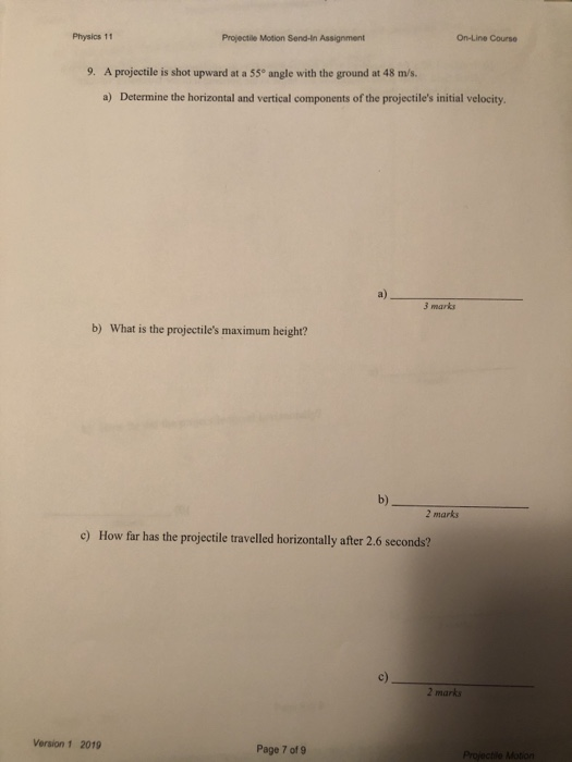 Solved Physics 11 Projectile Motion Send-in Assignment | Chegg.com
