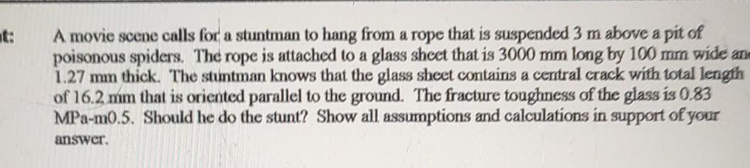 Solved A movie scene calls for a stuntman to hang from a | Chegg.com