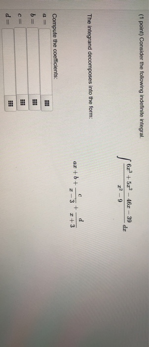 Solved (1 point) Consider the following indefinite integral. | Chegg.com