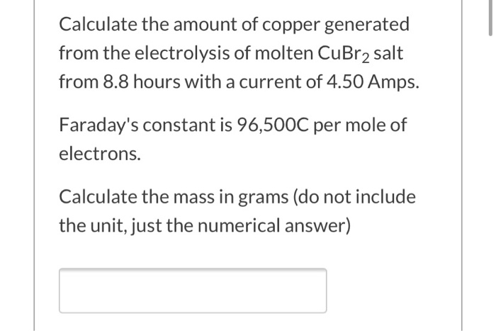 Solved Calculate the amount of copper generated from the | Chegg.com