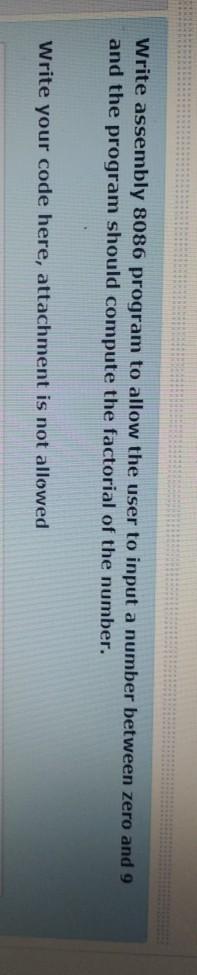 Solved Write assembly 8086 program to allow the user to | Chegg.com