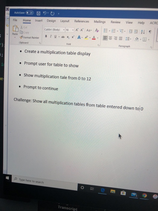 Solved File AutoSave On ACRC File Home Insert Design Layout | Chegg.com