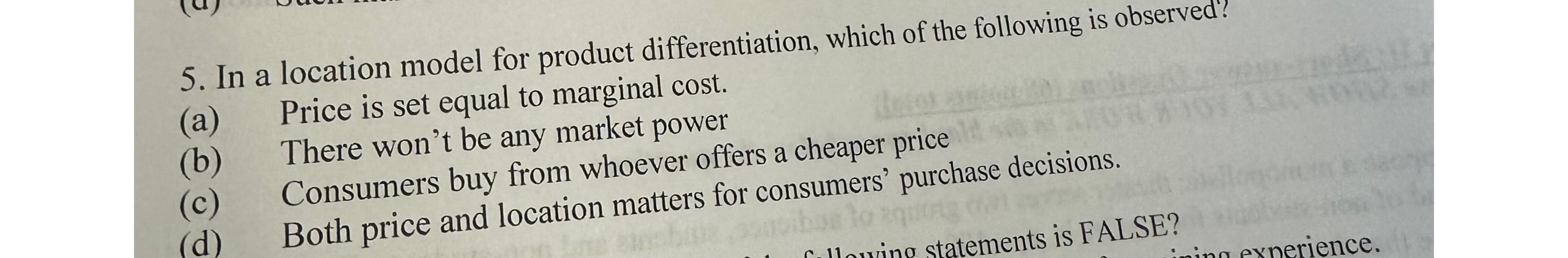 Solved In a location model for product differentiation, | Chegg.com