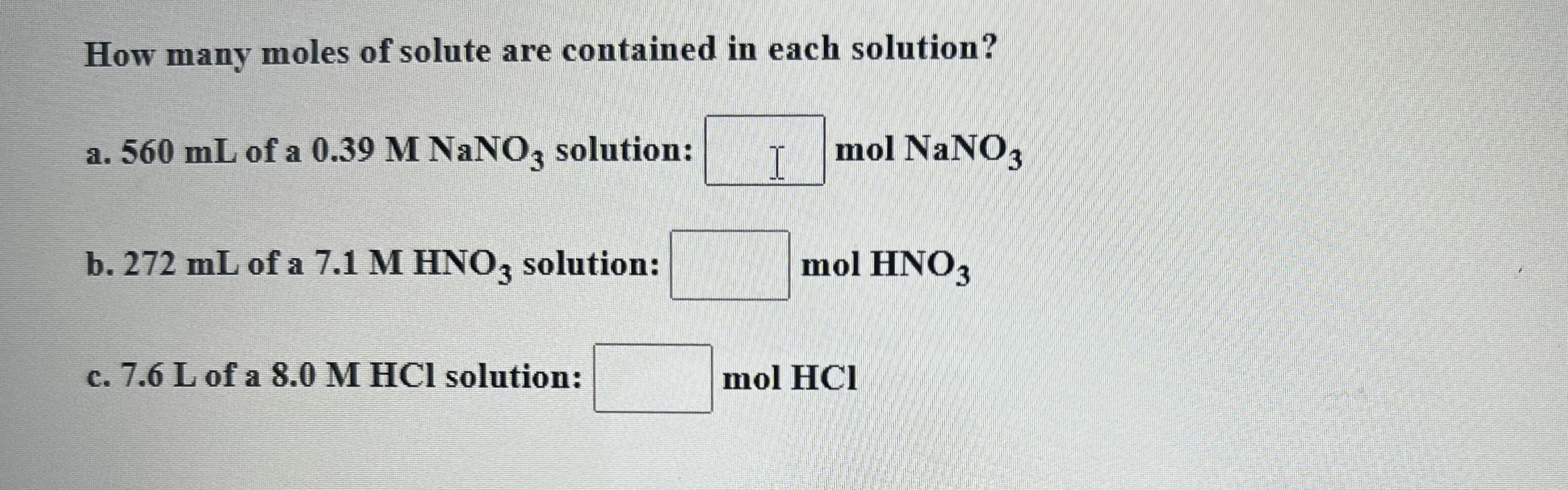 Solved How many moles of solute are contained in each | Chegg.com