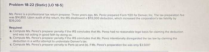 Solved Ms. Perez is a professional tax return prepare, Three | Chegg.com