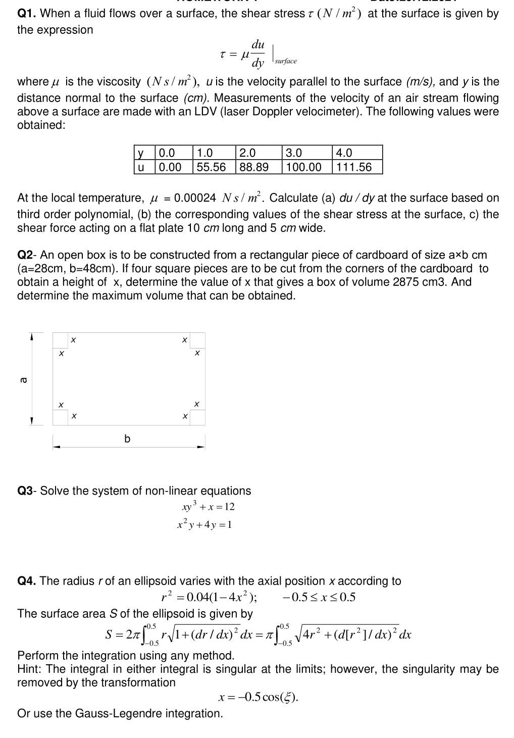 Solved I surface Q1. When a fluid flows over a surface, the | Chegg.com