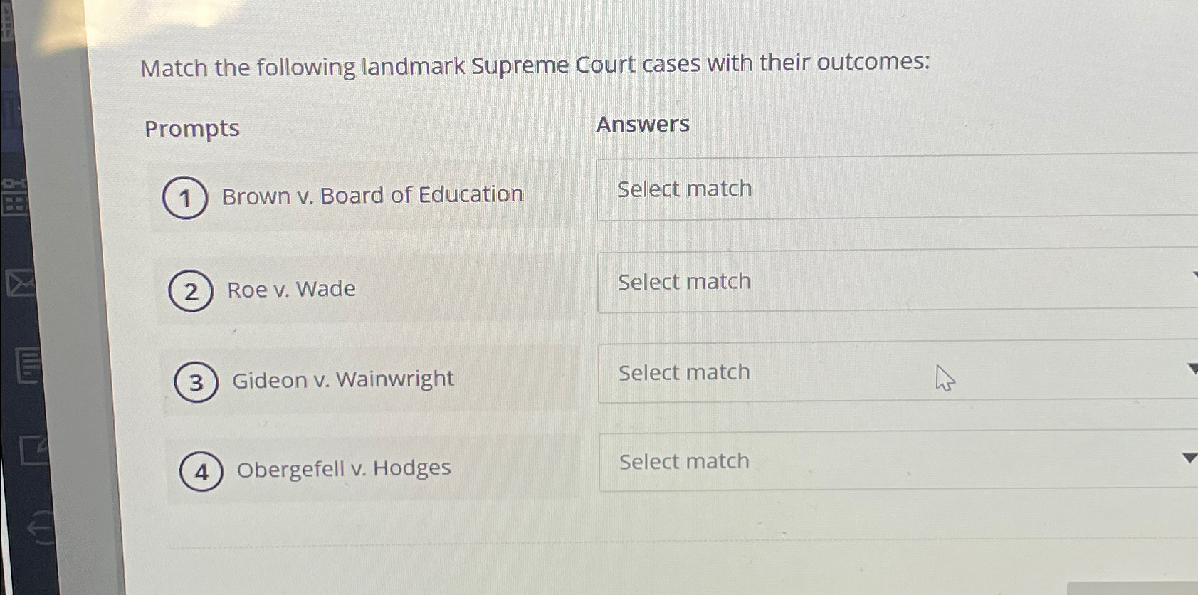 Solved Match the following landmark Supreme Court cases with | Chegg.com