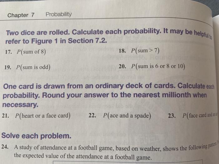 Solved Chapter 7 Probability Two dice are rolled. Calculate | Chegg.com