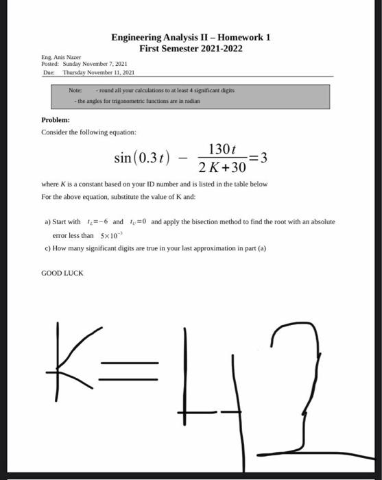 Solved Engineering Analysis II - Homework 1 First Semester | Chegg.com