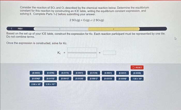 Solved Consider the reaction of SO2 and O2 described by the | Chegg.com
