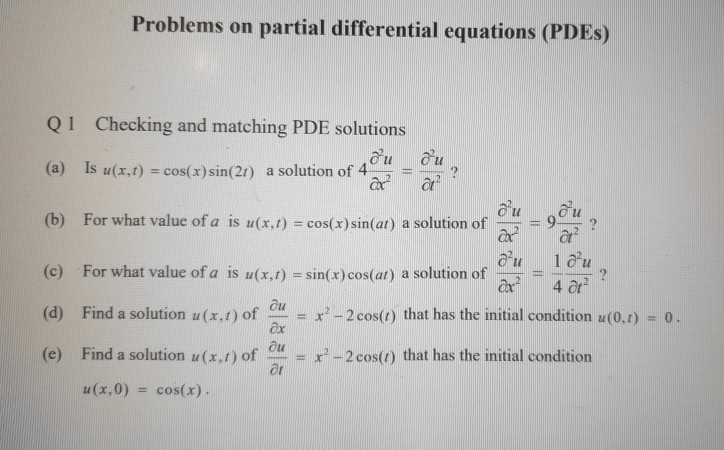 Solved Problems on partial differential equations (PDEs) Q1 | Chegg.com