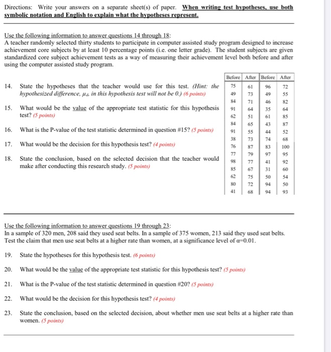 Solved Directions: Write your answers on a separate sheet(s) | Chegg.com